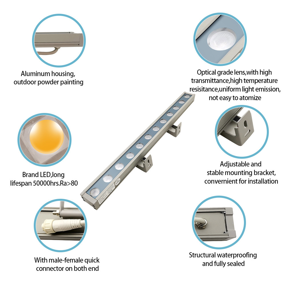 Aluminum Color 18W LED Wall Washer Lights Outdoor Waterproof Linear Light