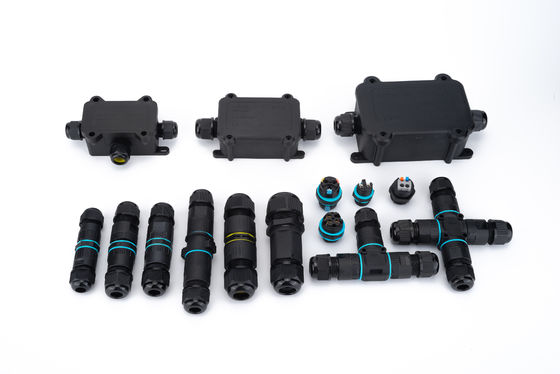 Black IP68 Quick Connector 24A 450VAC Waterproof Junction Box 2 Pin